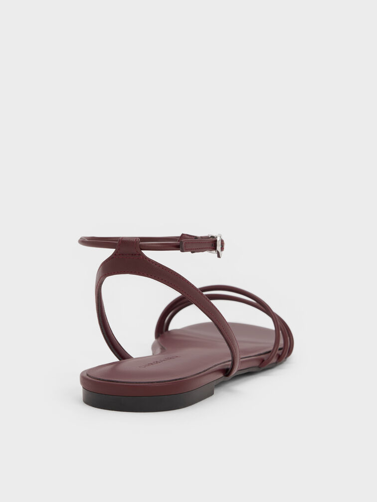 Burgundy Triple-Strap Sandals - Burgundy - CHARLES & KEITH AE