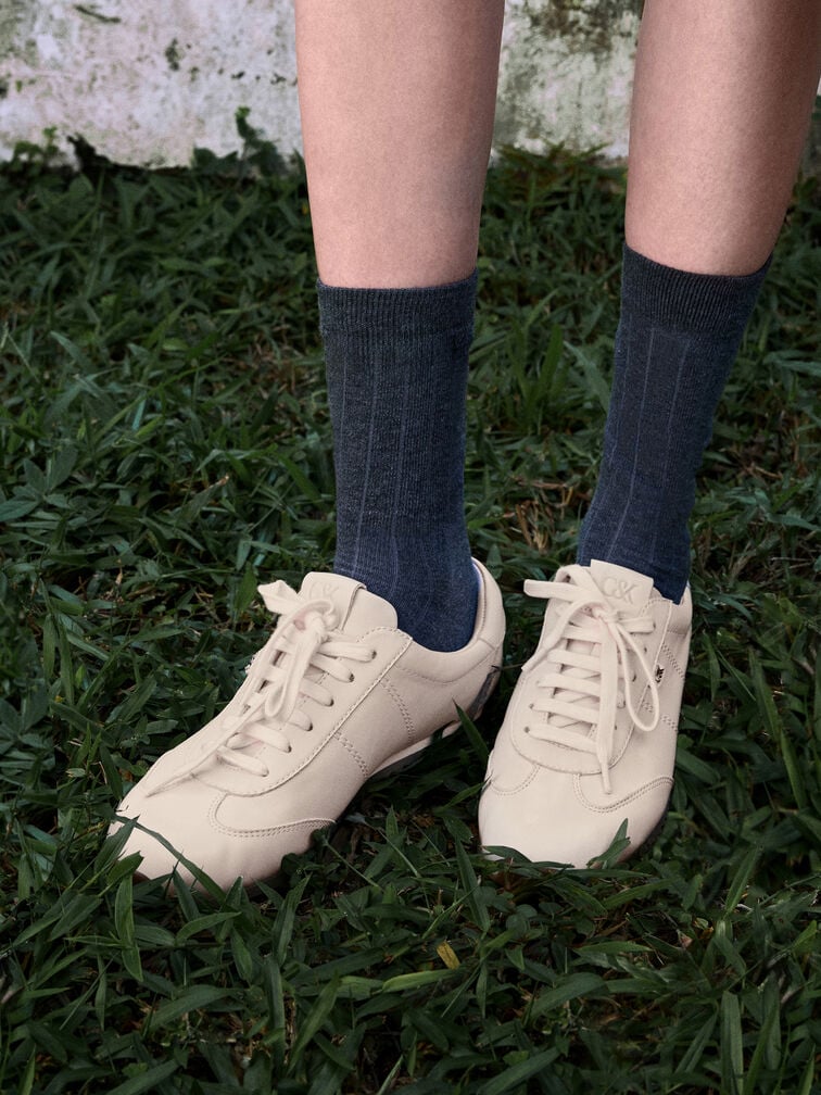 Chalk Jace Leather Sneakers - Chalk - Shoes - CHARLES & KEITH AE