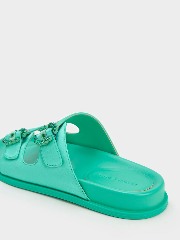Turquoise Reycled Polyester Embellished Buckle Sandals - Turquoise ...