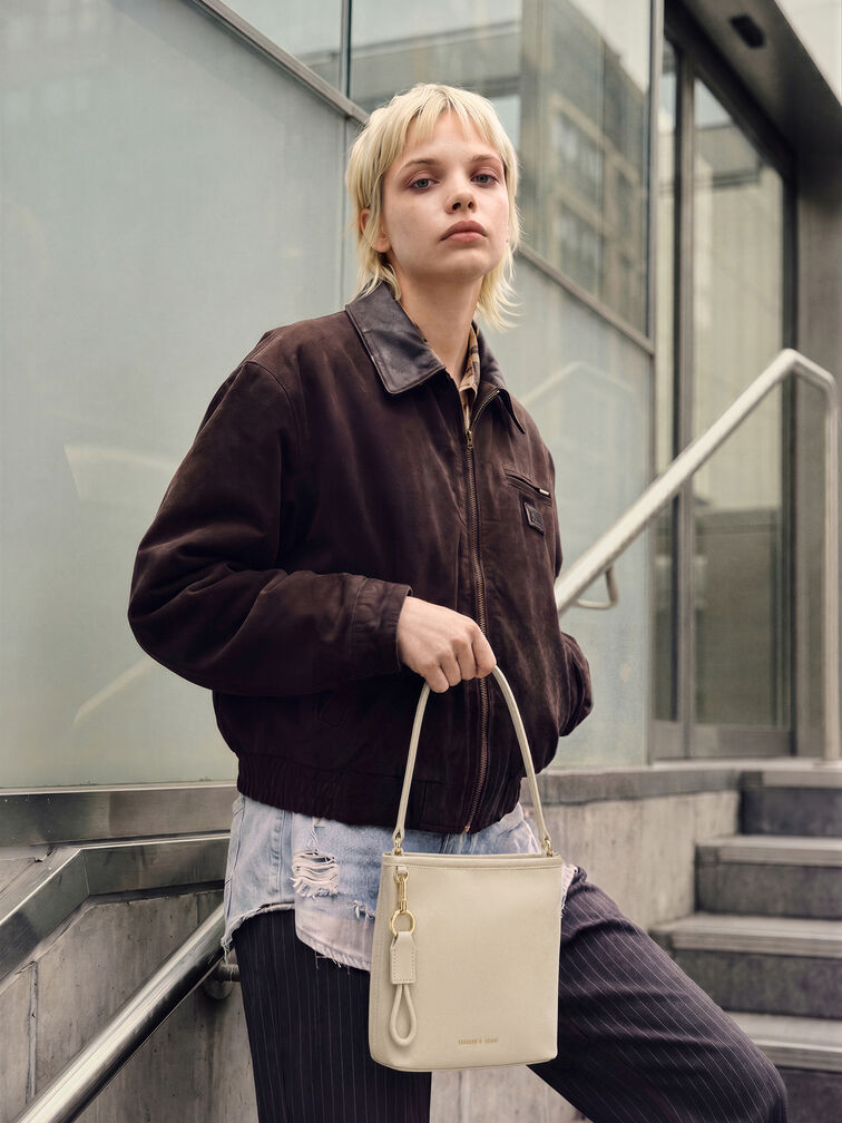 Dusted Oat Levy Nylon Bucket Bag - Dusted Oat - CHARLES & KEITH AE