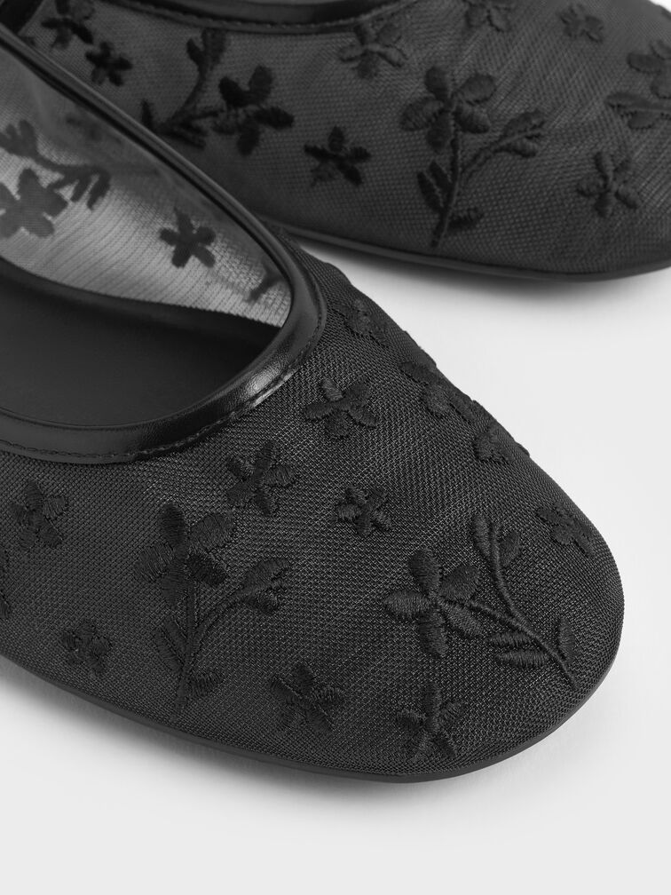 Black2 Gertrude Mesh Embroidered Floral Mary Janes - Black2 - Shoes ...