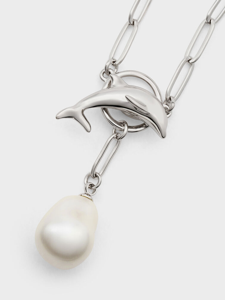 Silver Delfina Dolphin Pearl Chain Necklace - Silver - CHARLES & KEITH AE