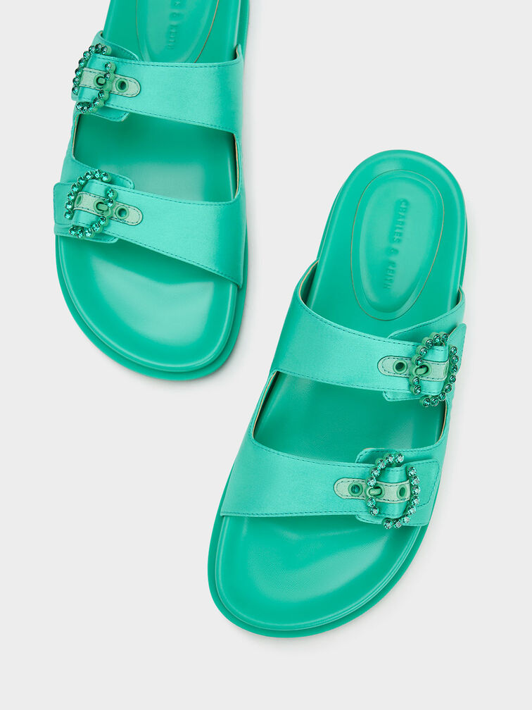 Turquoise Reycled Polyester Embellished Buckle Sandals - Turquoise ...