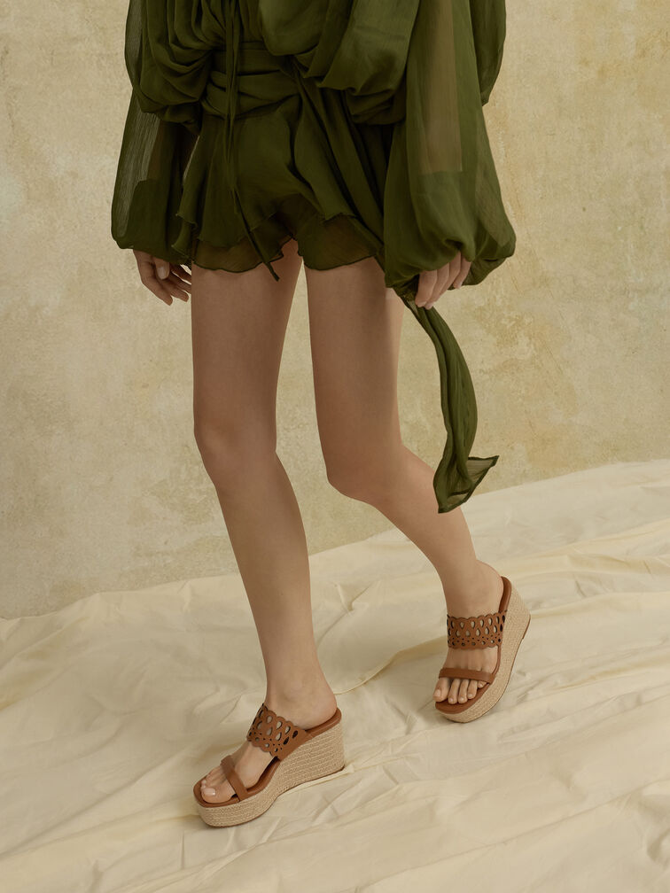 Cognac Cut-Out Espadrille Wedges - Cognac - CHARLES & KEITH AE