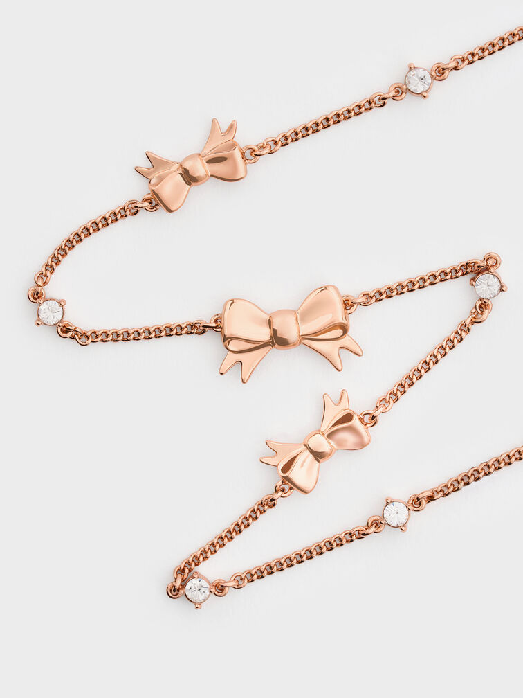 Rose Gold Paige Bow Crystal Necklace - Rose Gold - CHARLES & KEITH AE