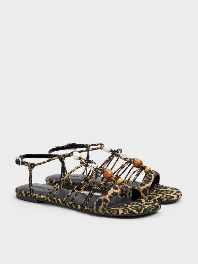 Animal Print Natural Georgie Leopard-Print Bead Strappy Sandals ...