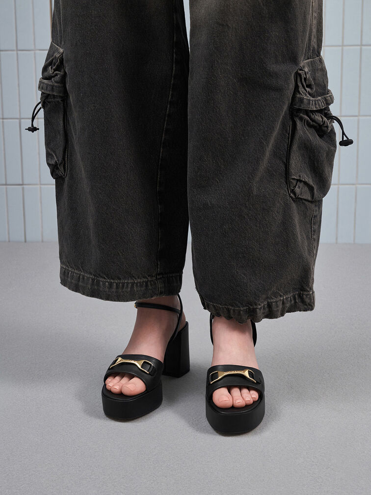 Black Leslie Metallic Accent Platform Slingback Sandals - Black - Sale ...