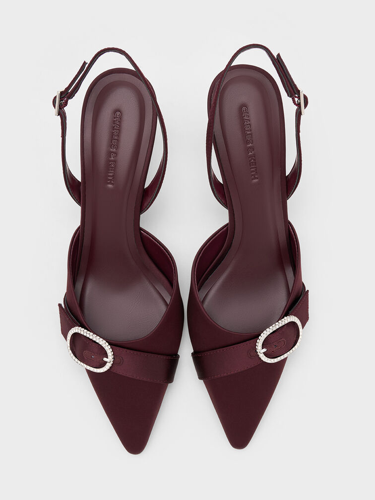 Burgundy Jannie Recycled Polyester Crystal-Buckle Slingback Pumps ...