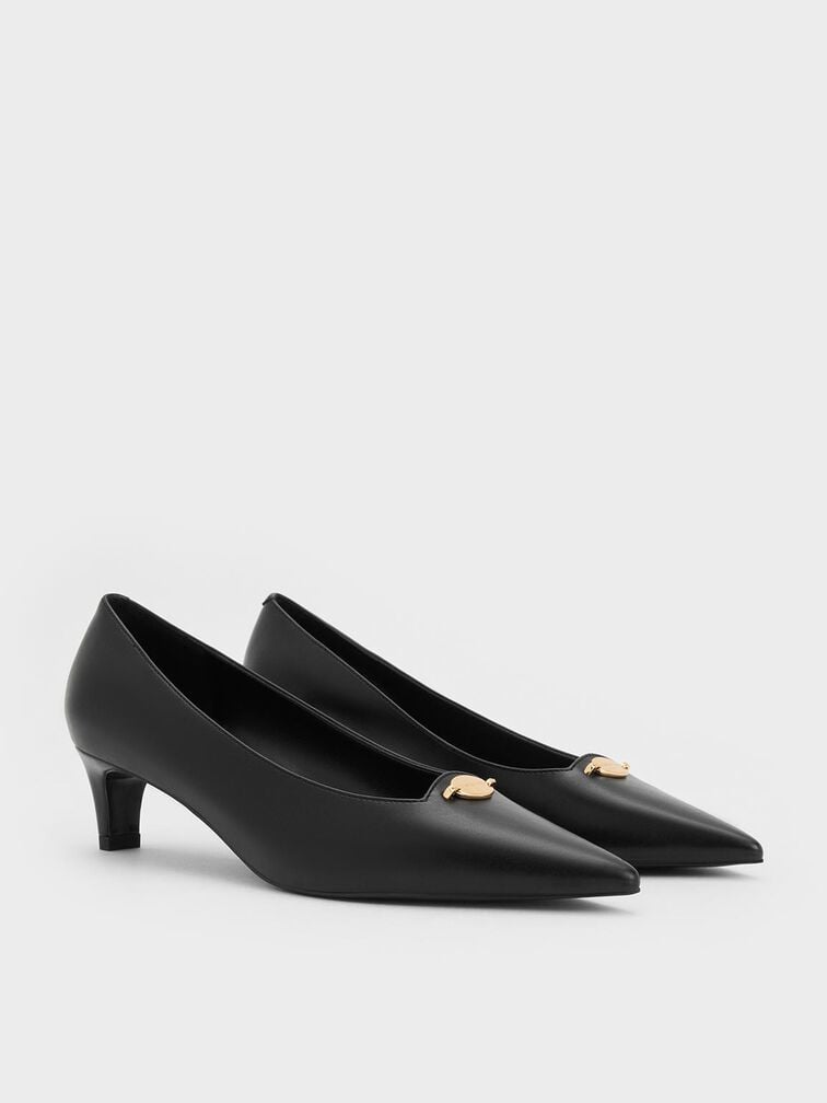 Black Metallic-Accent Pointed-Toe Blade-Heel Pumps - Black - Sale ...