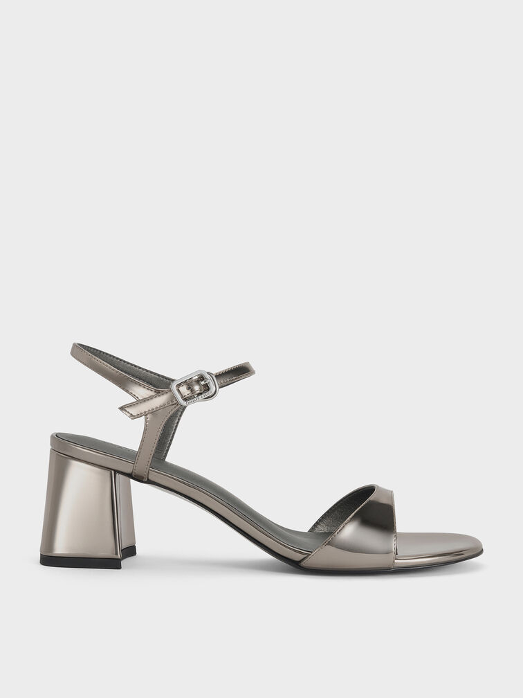 Pewter Metallic Ankle-Strap Block-Heel Sandals - Pewter - CHARLES ...