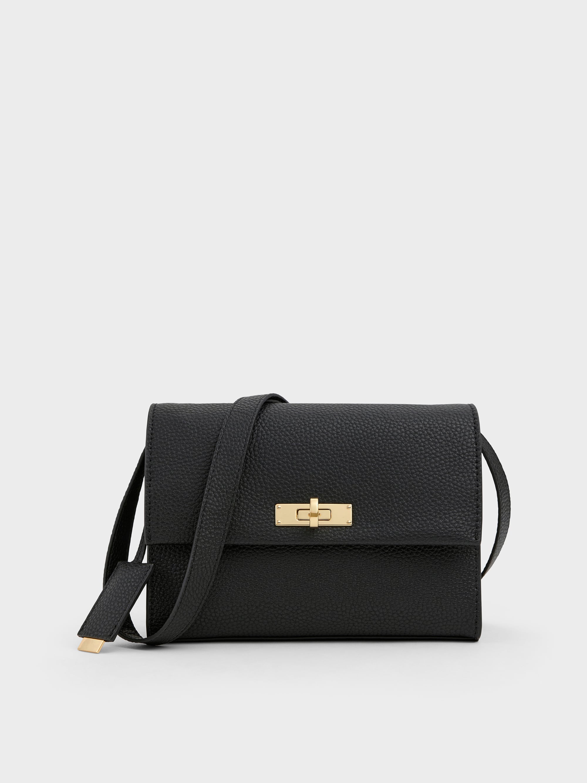Black Chance Turn-Lock Crossbody Bag - Black - CHARLES & KEITH AE